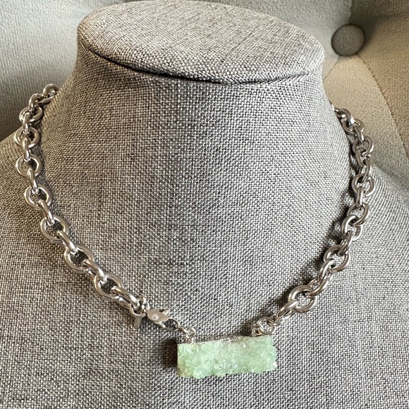 Monet | Jewelry | Monet Silver Chain Necklace With Green Stone Pendant ...